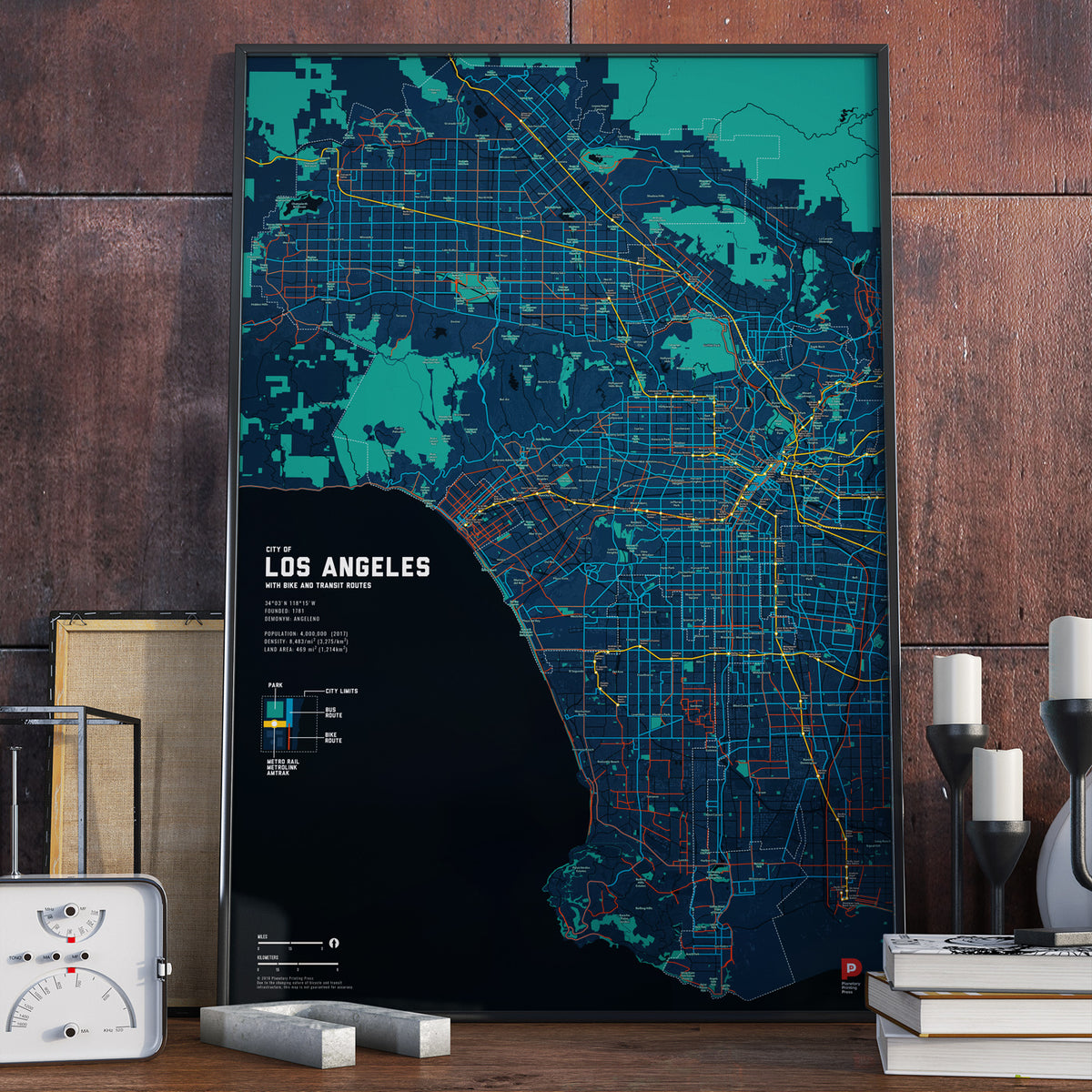 Los Angeles Bike & Transit Map (Midnight Blue) – Planetary Printing Press