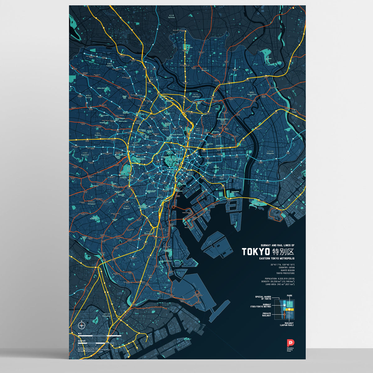 Tokyo Rail & Subway Map (Midnight Blue) – Planetary Printing Press
