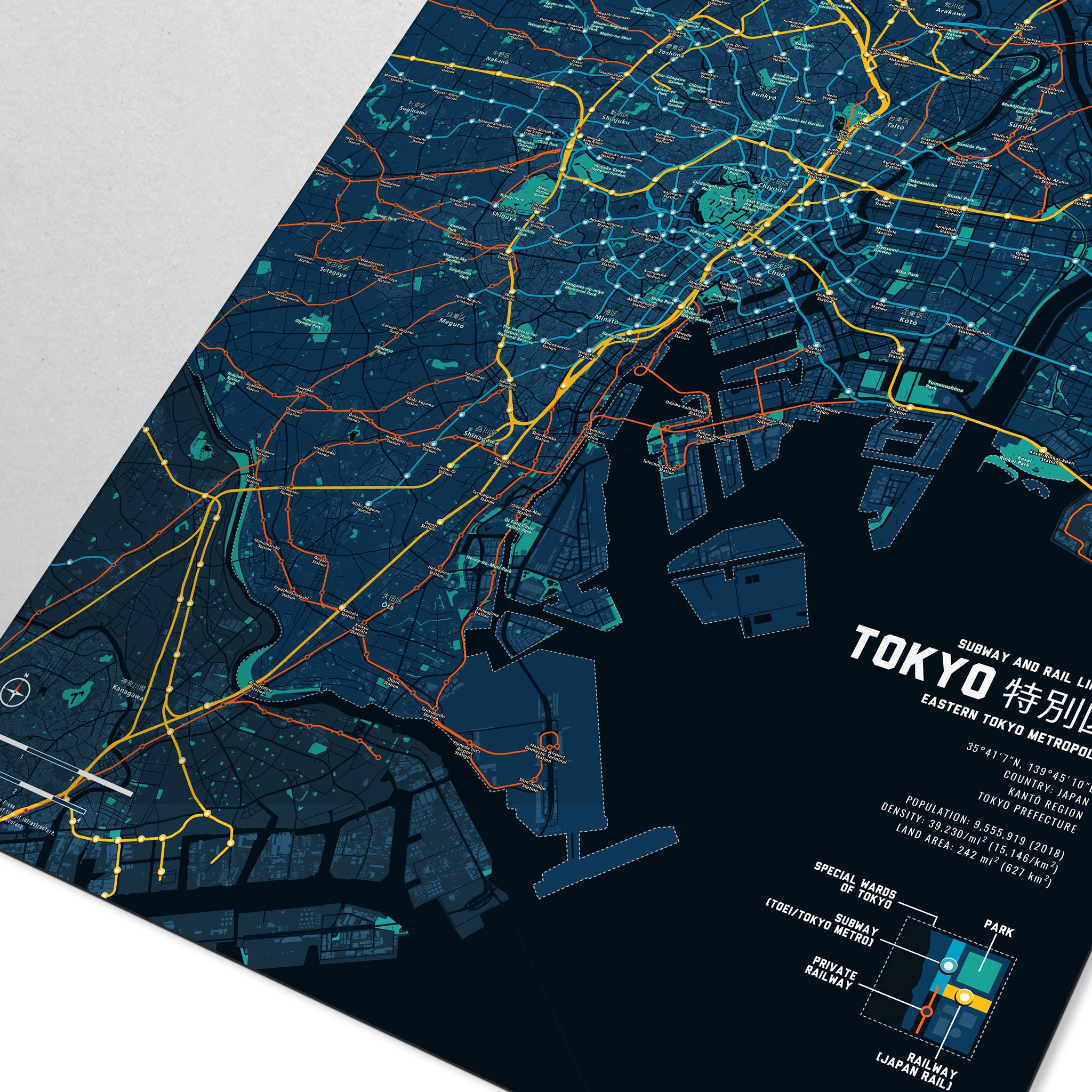 Tokyo Rail & Subway Map (Midnight Blue) – Planetary Printing Press